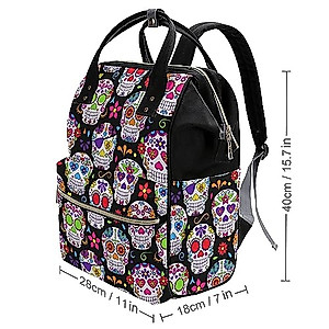 MIGAIUOI Sugar Skull Diaper Bag Backpack, Waterproof Large Nappy Bags for Women