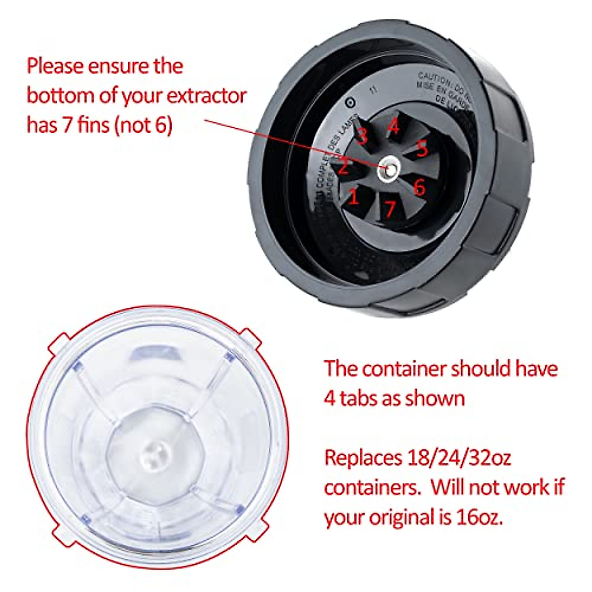 2 Replacement 24 oz Cups with Lid & Extractor Blade [7-FIN ONLY] for Ninja Blender (Auto iQ BN801 BL480-30 BL640-30 BL642-30 NN100-30 BL2012)