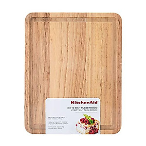 KitchenAid Classic Rubberwood Cutting Board with Perimeter Trench, Reversible Chopping Board, 8-inch x 10-Inch, Natural