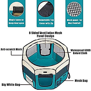 Autokcan Portable Pet Playpen, Dog Playpen Waterproof Foldable Indoor/Outdoor Travel Use Dog Kennel Pet Tent Pet Exercise Pen 4 Sizes for Dog/Cat/Puppy/Rabbit/Hamster