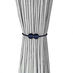Melaluxe 6 Pack Magnetic Curtain Tiebacks, Decorative Curtain Holdbacks for Window Décor (Navy Blue)