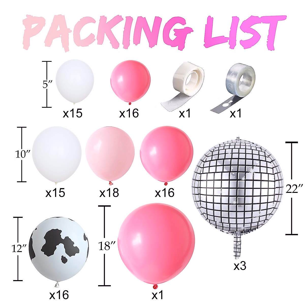 Disco Cowgirl Party Decoration, 102Pcs Rose Pink Cow Print Balloon Arch Kit with Disco Foil Balloons, First Rodeo Western Cow Girl Theme Birthday Bachelor Party Balloons Garland Farm Party Supplies