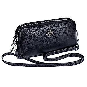 Genuine Leather Small Crossbody Bag Touch Screen Phone Case Wristlet Clutch Handbag for Women Girls (L1- Black)
