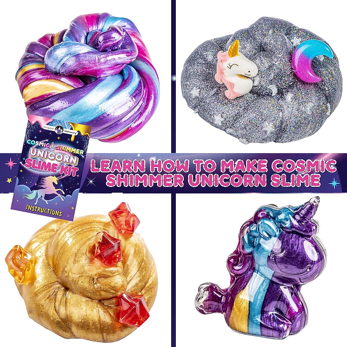 Original Stationery Cosmic Shimmer Slime Kit, Galaxy Glitter Slime with Unicorn Colors, Gift for Girls