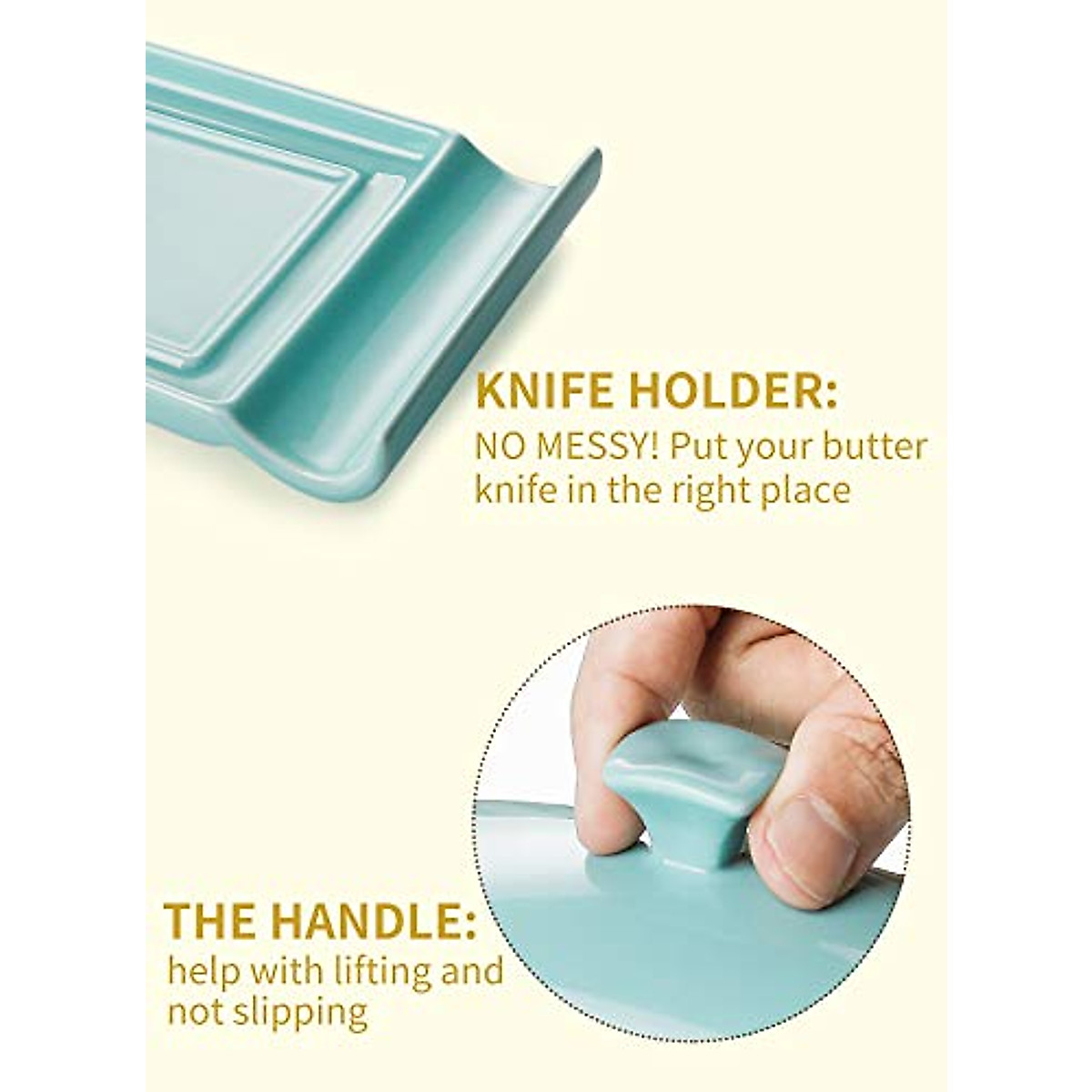 Butter Dish with Lid and Knife Spreader Set - Perfect for East and West Coast Butter, Turquoise - Better Butter & Beyond