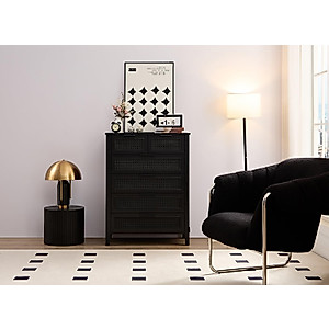 BOSHIRO Dresser for Bedroom, 6 Chests of Drawers, Rattan Drawer Dresser, Boho Dresser, Tall Dresser Modern 6 Drawer Dresser, Black Dresser for Closet, Home Office