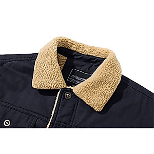 SaoBiiu Men Military Bomber Jacket Winter Fleece Coat Casual Cargo Outerwear Sherpa Trucker Jacket Navy L