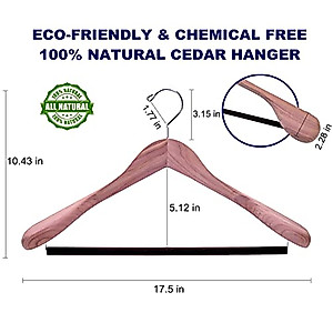 Amber Home 5 Pack American Red Cedar Wood Coat, Suit Hangers with Extra Wide Shoulder, Wooden Jacket Clothes Hanger Smooth Deluxe Aromatic Natural Cedar with Non Slip Velvet Pant Bar