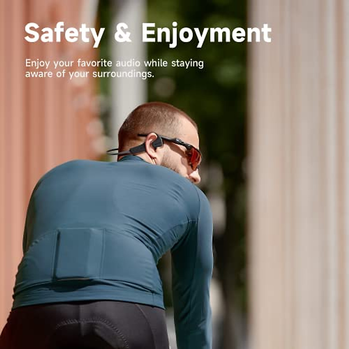 truefree Sports Earphones F1 Open-Ear Bluetooth Headphones with ENC Noise-Cancellation Mic Air Conduction Wireless Headset for Workouts and Running, 11 Hours of Music, with Headband (Black & Grey)