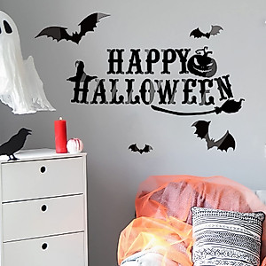 Zonon Halloween Bat Sticker Acrylic Black Bat Pumpkin Wall Decor Halloween Theme Wall Decor for Halloween Party Home Wall Window Bedroom Office Party Decoration Supplies
