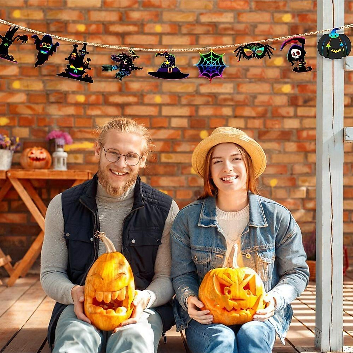 LOKIPA Halloween Scratch Paper, 72 Pieces Magic Rainbow Scratch Off Art Cards Ornaments for Kids Halloween Crafts