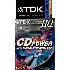 TDK CD Power 110 Cassette, 2pk High Bias Audio Cassette Tapes