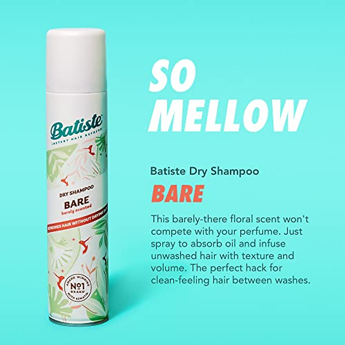 Batiste Dry Shampoo, Bare Fragrance, Refresh Hair and Absorb Oil Between Washes, Waterless Shampoo for Added Hair Texture and Body, Dry Shampoo Bottle 6.35 Oz(Pack of 1)