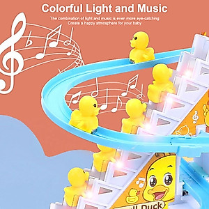 Fun Duck Climbing Stairs Track Toys Electric Music Slide Stair Climbing Toy with 6pcs Ducks Puzzle Assembly Toy for Kids Gift