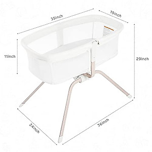 TCBunny Rocking Bassinet & Baby Bassinet Bedside Sleeper, 2-Sided Mesh Portable Bed Crib for Newborn Baby, Trave Bag Included (White)