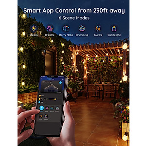 Govee Outdoor String Lights, 48ft Smart Outdoor String Lights with 15 Dimmable Warm White LED Bulbs, IP65 Waterproof Shatterproof Patio Lights for Dating, Party, Wedding, 70lm per Bulb