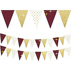 Graduation Party Decorations 2023 Maroon Gold/Birthday Party Decorations for Women Burgundy Gold Polka Dot/2pcs Triangle Bunting Banners for Burgundy Gold Birthday Party/Rustic Wedding Decorations