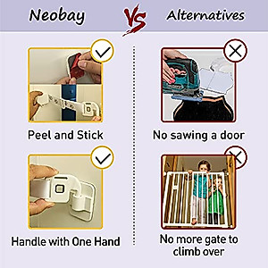 Neobay Child Proof Door Lock with Adjustable Door Strap and Latch. No Need for Interior Cat Door. Keep Toddler Out of Room with Litter Box While Let Cat in Easily.