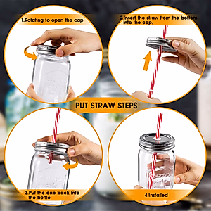 Masthome Regular Mouth Mason Jars 16oz, Drinking Glasses with 6 Extra Lids & 6 Reusable Straws, Glass Storage Jars for Canning, Preserving – Set of 6