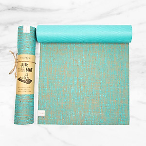 Myga Jute Yoga Mat - High Performance Vegan Floor Exercise Mat - Eco Friendly Biodegradable Yoga Mat with PVC Backing - 72" x 24" - 0.2" Thickness Aqua