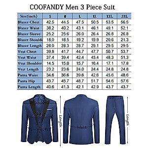 COOFANDY Mens Suits 3 Piece Casual Suit Jacket Regular Fit Tuxedo Set for Wedding Dinner Prom Navy Blue