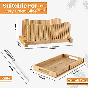 Deen Dynamics Premium Bamboo Bread Slicer for Homemade Bread, Bread Slicer with 3 Slice Thickness, Foldable bread slicer with Stainless steel knife and Compact Chopping Cutting Guide with Crumb Tray