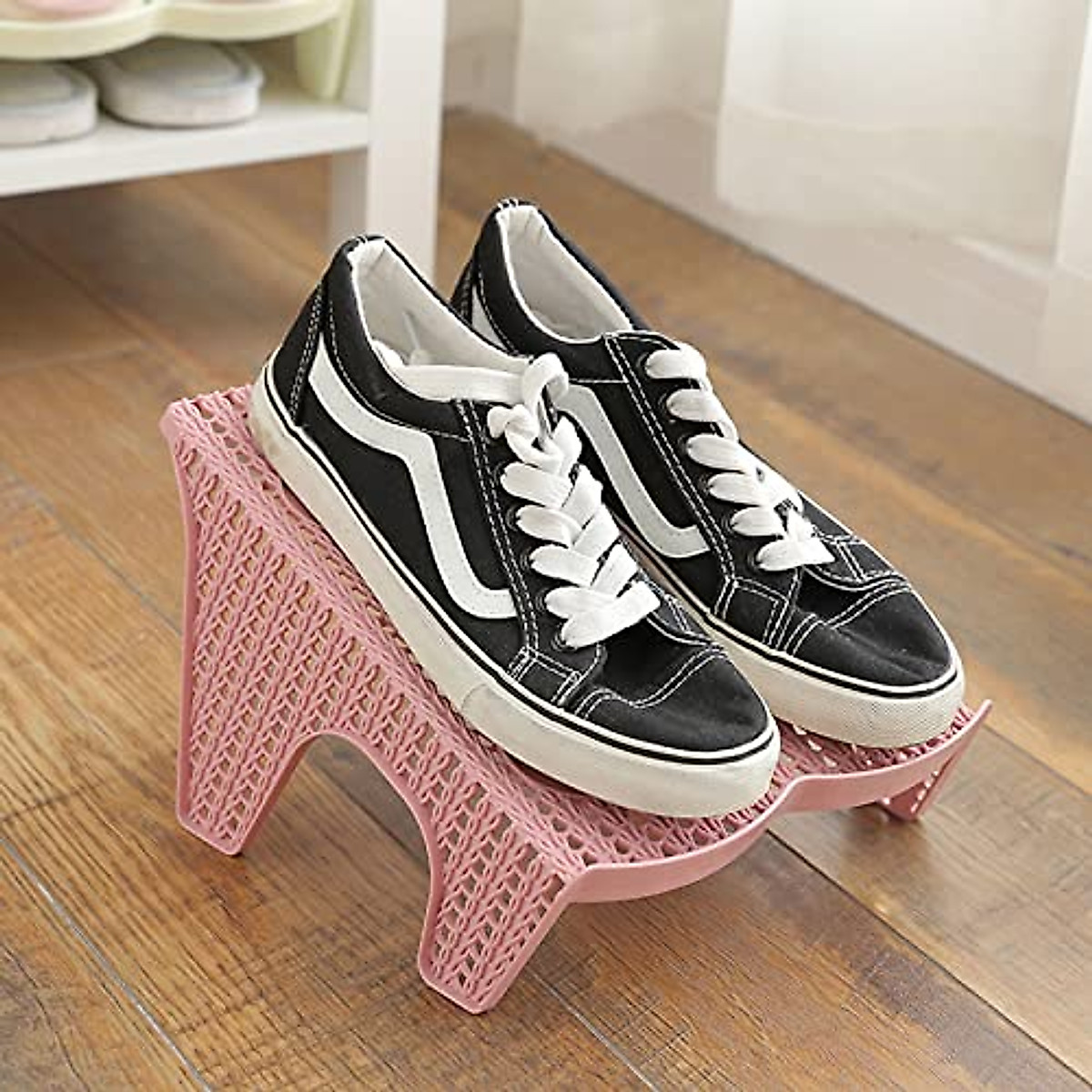 5PCS Plastic Shoe Slots Double-Row Shoe Rack High Heel Storage Organizer Space Saving Shoe Organizer for Bedroom (Pink)