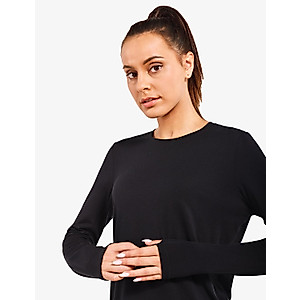 BALEAF Women's Athletic Long Sleeve Workout Shirts Loose Active Tops Running Gym Exercise T-Shirts Thumb Hole Black M