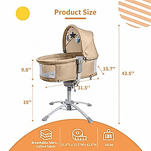 Baby Swing, 3-Level Height Adjustable Baby Rocker, Essential Cradle for Newborns, Music, Remote Control Electric Cradle with 15 Preset Lullabies, Foldable Portable Baby Bouncers for Infants (Khaki)