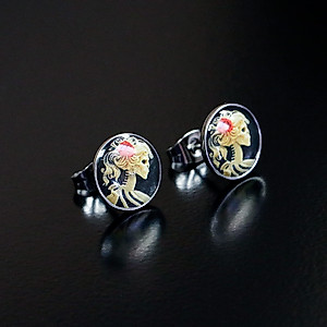 Body Candy Stainless Steel Red Rose Skeleton Stud Earrings