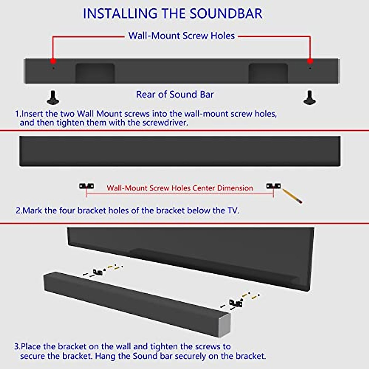 Vdsvksd Sound Bar Mounting Bracket,SoundBar Wall Mount Brackets for Vizio Soundbar Mounted Under or Above TV,Fits Most of Sound Bars,Soundbars Mounts Brackets with Hardware Kit