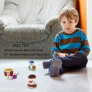 Tphon Nesting Dolls 5pcs Handmade Russian Wooden Matryoshka Dolls Cute Cartoon Pattern Nesting Doll Toy Stacking Doll Set for Kids Christmas and Birthday (02 Snowmen)