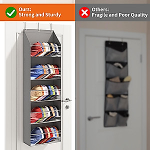 Fixwal Over The Door Hat Racks for Baseball Caps, Clear Deep Pockets Hat Organizer for Closet, Holds Up to 72 Caps Hat Storage Organizer With 3 Hooks, Grey