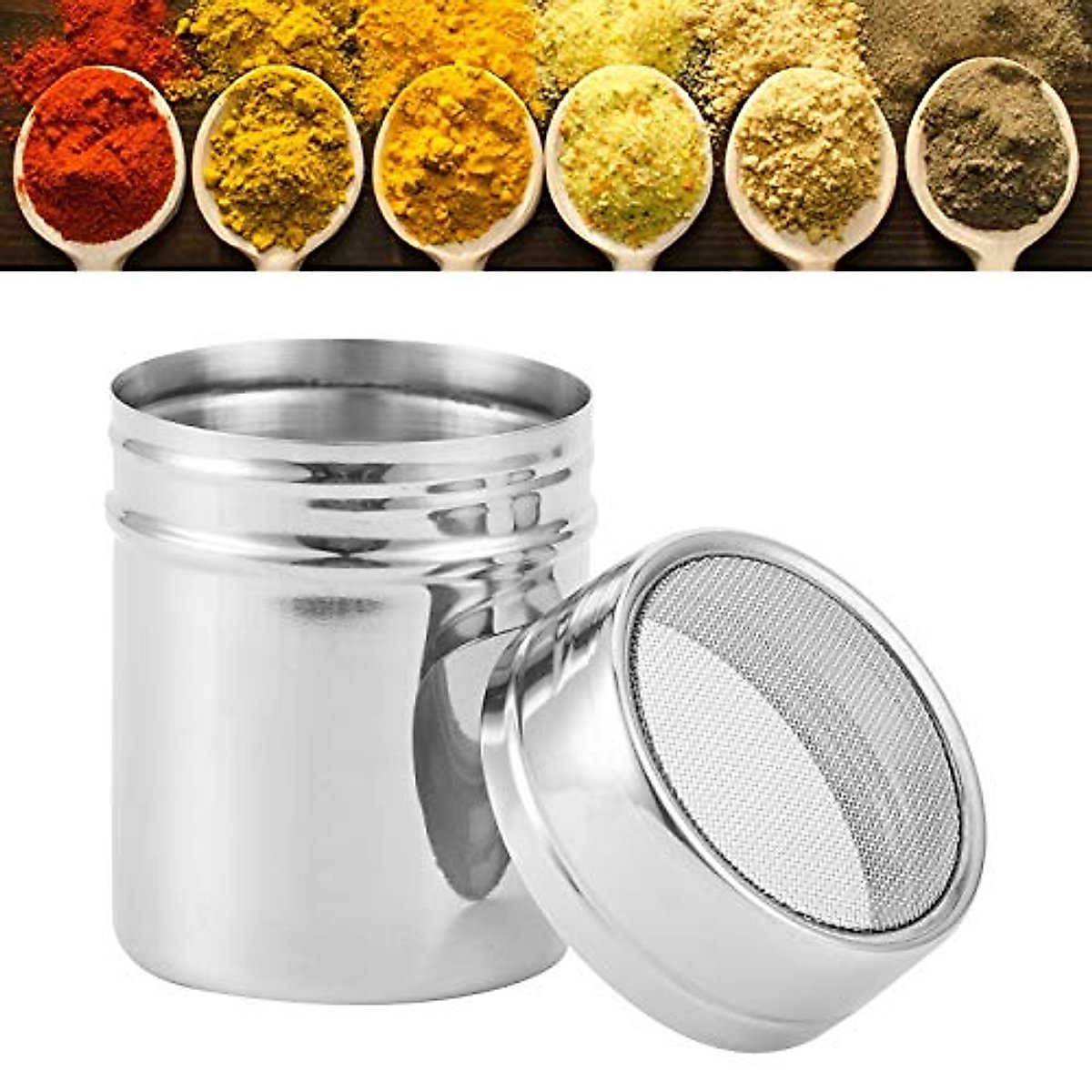 Stainless Steel Fine Mesh Powder Shaker， Fine Mesh Salt Sugar Shaker with Lid， Evenly Distribution Powder Sifter Dredger， Mulifunction Seasoning Shaker for Salt， Flour， Pepper， Cocoa(L)
