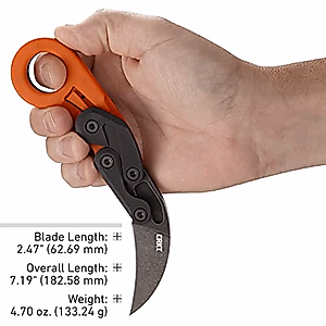 CRKT Provoke Orange Kinematic EDC Folding Pocket Knife: Morphing Karambit, Black Stonewash Stainless Steel Blade, Grivory Handle with Integrated Safety Lock, Low Profile Pocket Clip 4041O