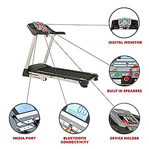 Sunny Health & Fitness SF-T7515 Smart Treadmill with Auto Incline, Speakers, Bluetooth, LCD and Pulse Monitor, Phone Function, 240 LB Max Weight , grey