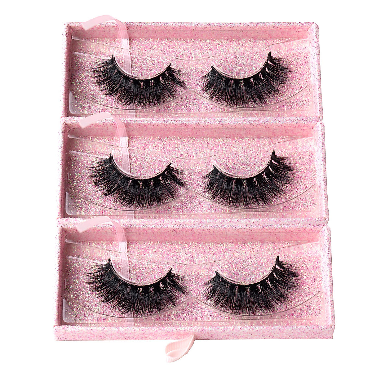 Arimika 3 Packs Fluffy Long Thick Dramatic Look Handmade Reusable 3D Mink False Eyelashes D008