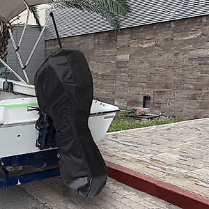 Explore Land Fade Resistant Full Outboard Motor Cover - Waterproof 600D Heavy Duty Boat Engine Covers Fit for Motor up to 20 HP, Black