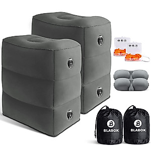 Inflatable Foot Rest for Air Travel, Airplane Footrest Adjustable Height Travel Foot Pillow Kids Bed,Portable Foot Rest Pillow for Kids & Adults on Plane,Car,Train,Office 2Pack (Dark Grey)