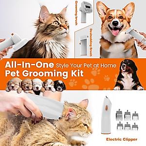 UBROBO Dog Grooming Vacuum, Dog Grooming Kit with Pet Clippers, 12,000Pa Pet Hair Vacuum Pet Grooming Vacuum for Dogs, Dog Vacuum for Shedding Grooming, Low Noise Dog Shedding Brush Pet Vacuum, PG10