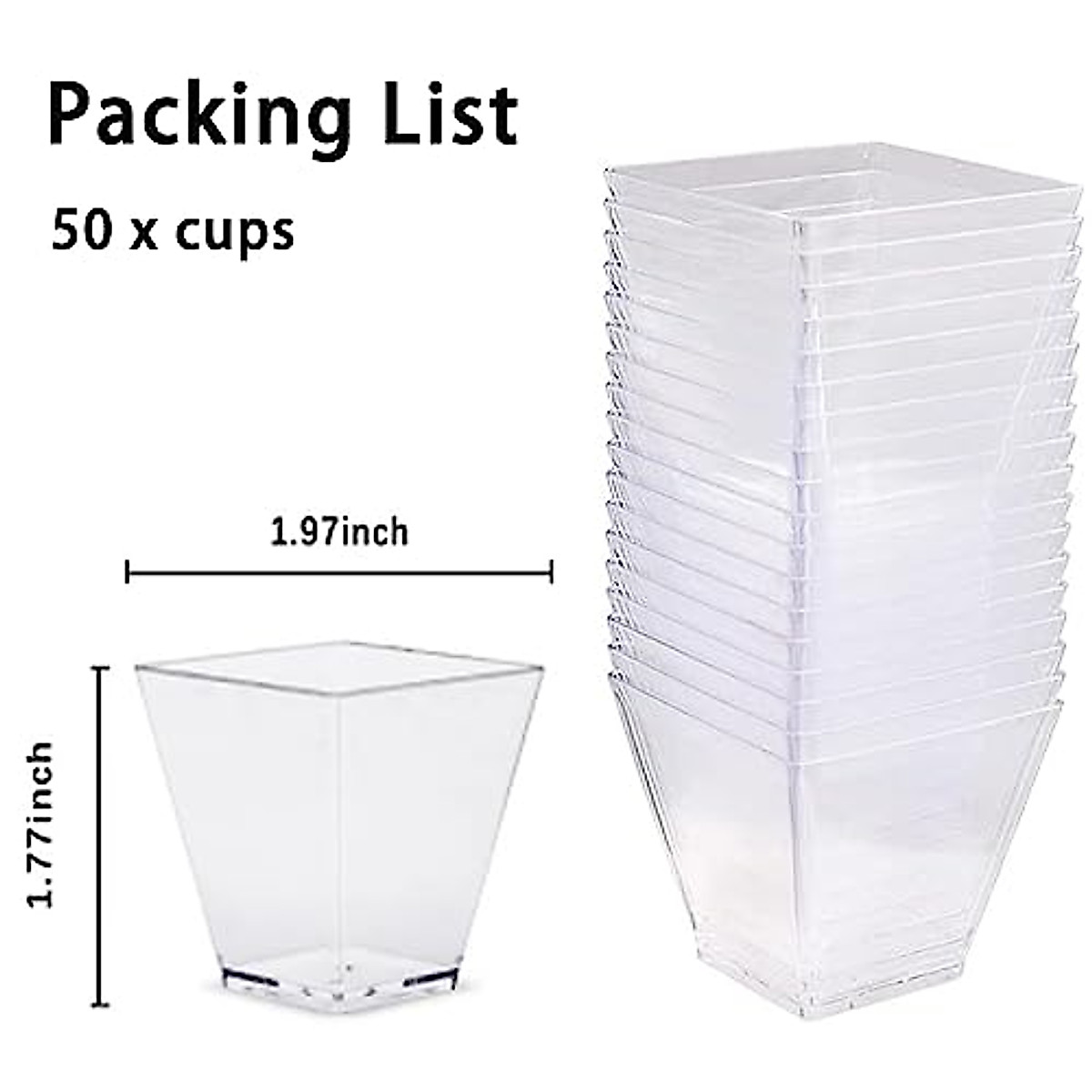 BEGA HOME Dessert Cups - 3oz 50 Cups - Great for Parfaits, Pudding, Yogurt, & Mini Treats - Small Clear Plastic Cups - Yogurt Parfait Cups