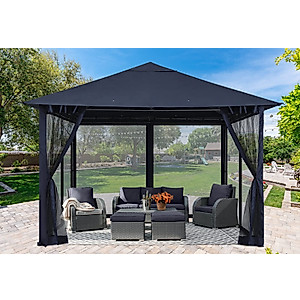 COOSHADE 10x10 Gazebos for Patios Outdoor Gazebo Canopy with Mosquito Netting(Navy Blue)