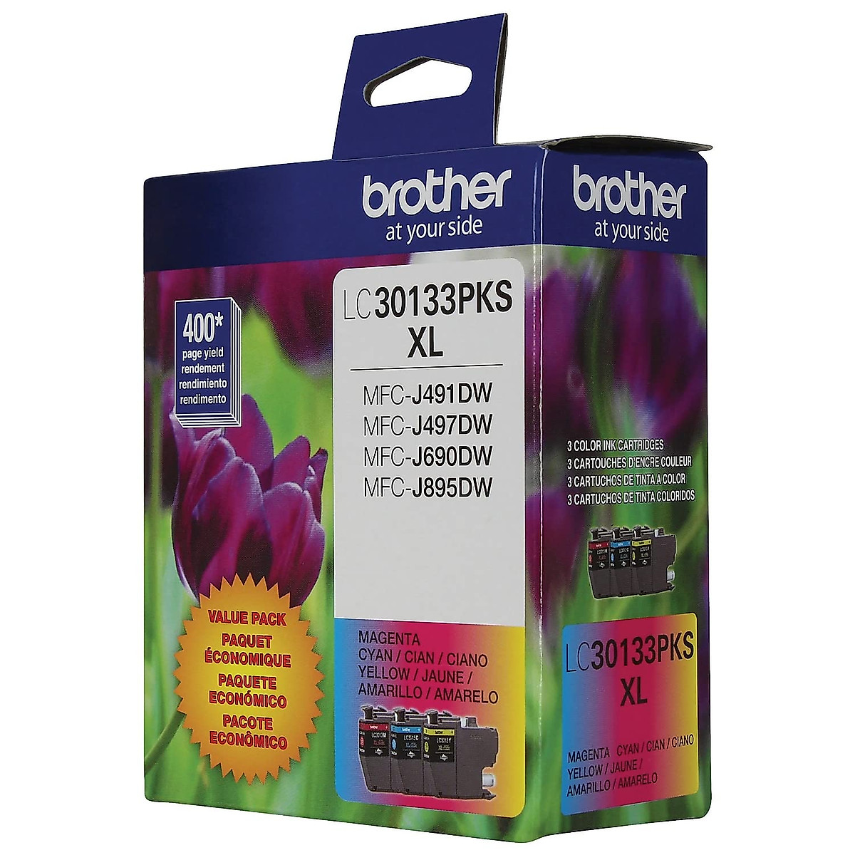 Brother Printer Genuine LC30133PKS 3-Pack High Yield Color Ink Cartridges, Page Yield Up to 400 Pages/Cartridge, Includes Cyan, Magenta and Yellow, LC3013
