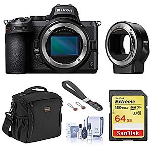 Nikon Z5 Full Frame Mirrorless Digital Camera (Body Only) Bundle with FTZ II Mount Adapter, 64GB SD Card, Wrist Strap, Shoulder Bag, Cleaning Kit