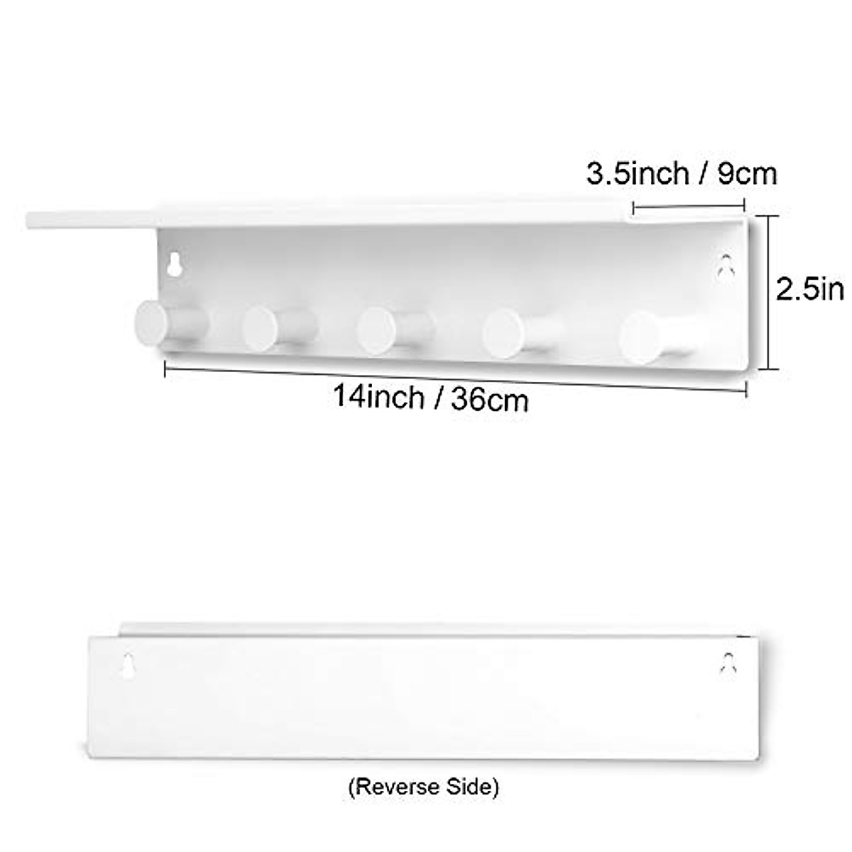 Hoanvi Metal Wall Key Holder Hooks Storage, Wall Mounted Coat Rack Shelf Décor for Photo Ledge Display, White Floating Shelves Organizer for Entryway, Kitchen, Bathroom.