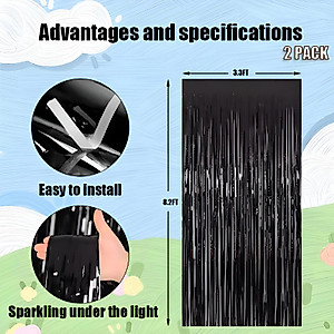 2 Pack 3.3 * 8.3 ft Foil Curtain Metallic Tinsel Fringe Curtains Photo Booth Props Backdrop for Birthday Wedding Engagement Baby Shower Christmas Holiday Celebration Party,Black