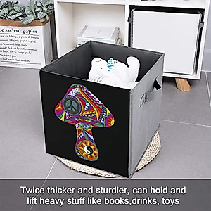 Psychedelic Mushroom PU Leather Collapsible Storage Bins Canvas Cube Organizer Basket with Handles