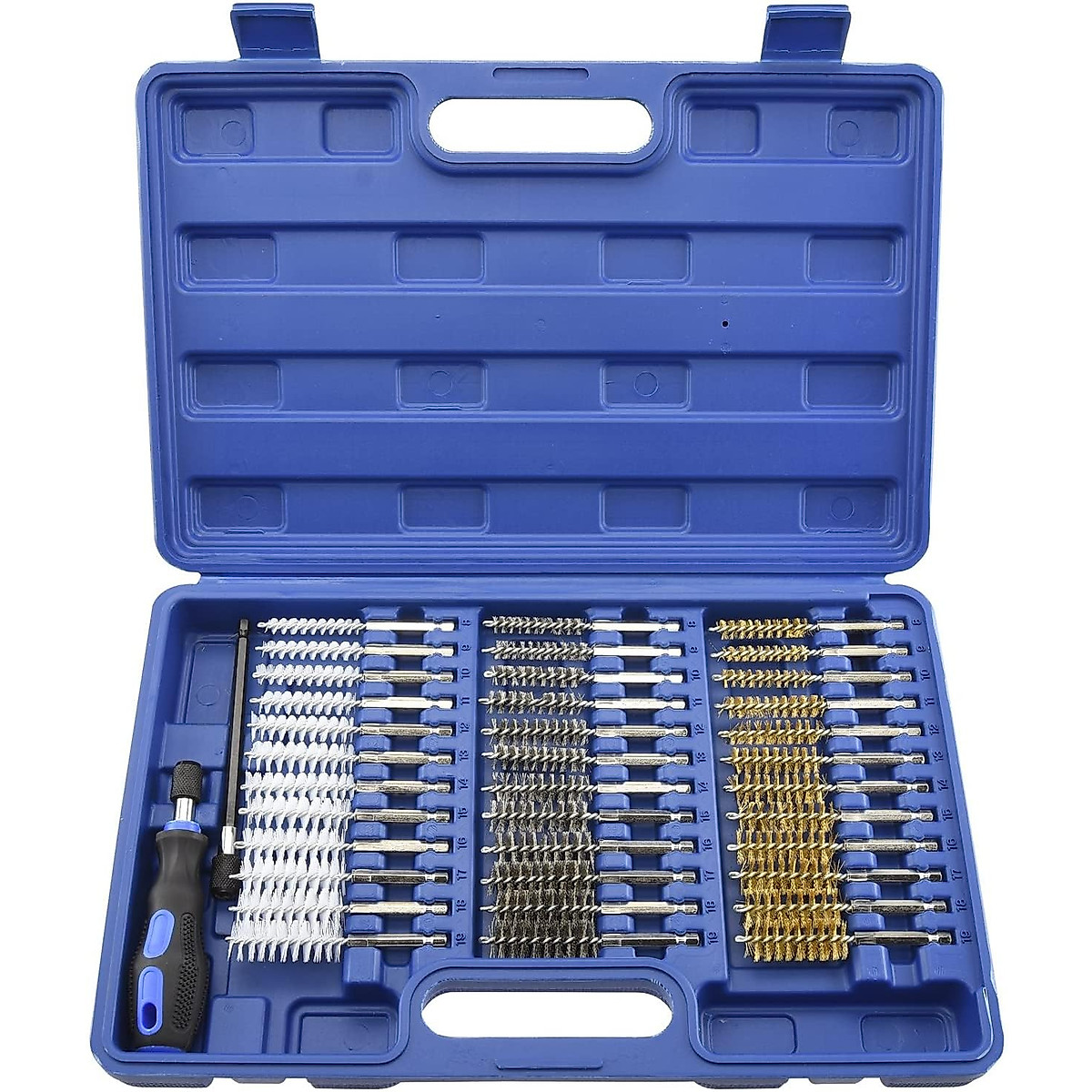 NEIKO 00325A Wire Brush Drill Attachments with 1/4-Inch Hex Shank, SAE and MM Brushes Assortment, Mountable on Power Drill or Die Grinder, 38-Piece Set