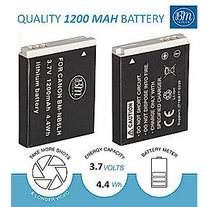 BM Premium 2 Pack of NB-6L, NB-6LH Batteries for Canon PowerShot S120, SX170 IS, SX260, SX280, SX500 IS, SX510, SX520, SX530, SX540, SX600, SX610, SX700 HS, SX710 HS, ELPH 500 HS, D10, D20, D30 Camera