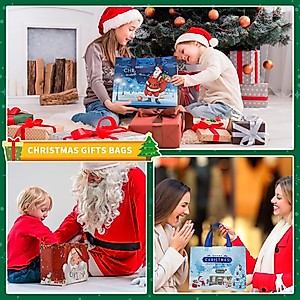 Bszatan Christmas Gift Bags,Christmas Tote Bags with Handles, Christmas Treat Bags, Multifunctional Non-Woven Christmas Bags for Gifts Wrapping Shopping, Xmas Party Supplies, 13"×9.8"×6.6", 4 Pack